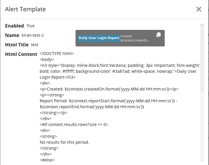 Configuration - Template content (for a report, etc)